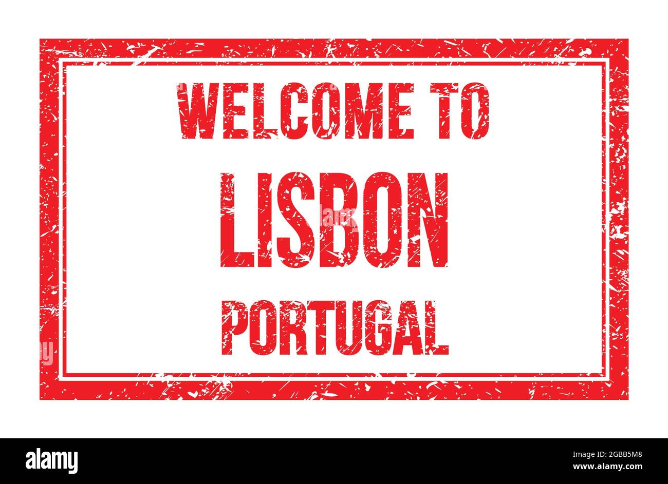 WELCOME TO LISBON - PORTUGAL, words written on red rectangle post stamp ...