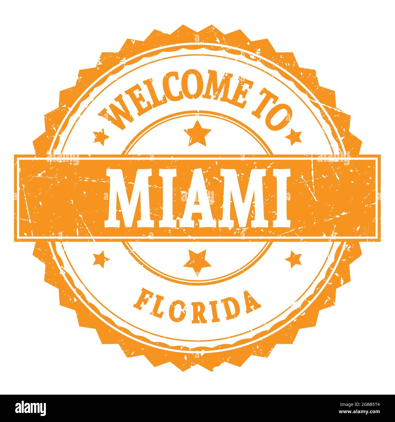 WELCOME TO MIAMI - FLORIDA, words written on orange round zig zag stamp ...