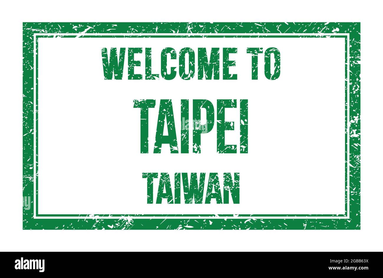 WELCOME TO TAIPEI - TAIWAN, words written on green rectangle post stamp ...