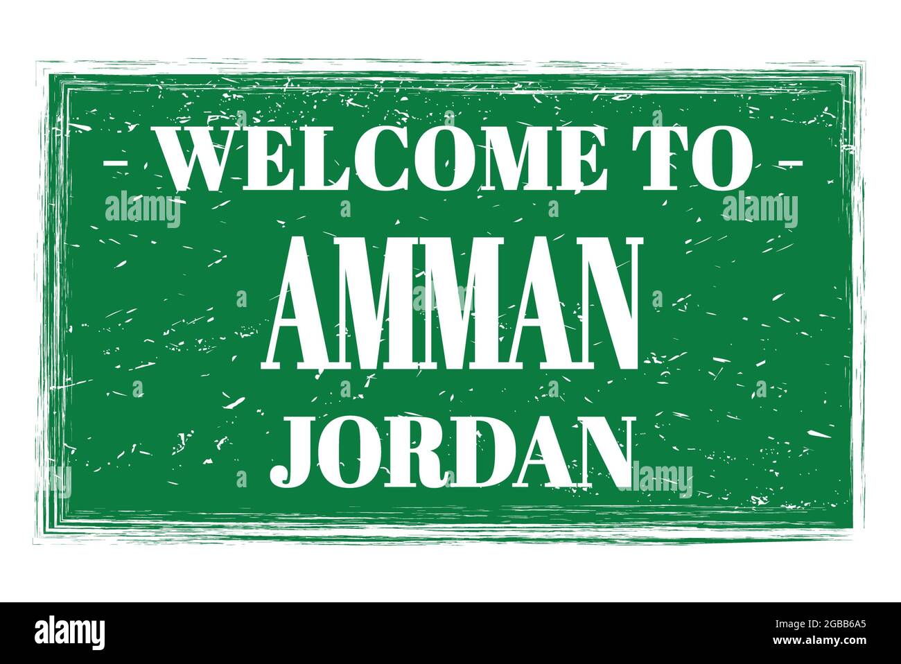 WELCOME TO AMMAN - JORDAN, words written on green rectangle post stamp ...