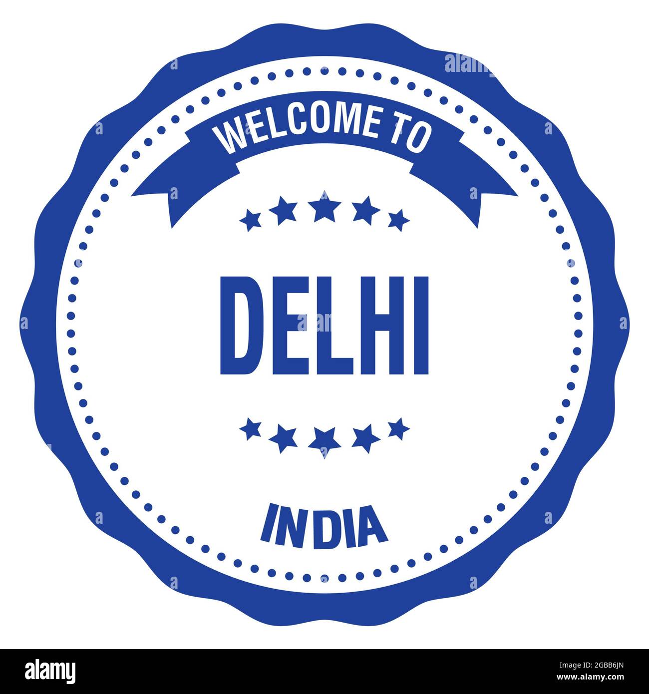 WELCOME TO DELHI - INDIA, words written on blue round badge stamp Stock ...