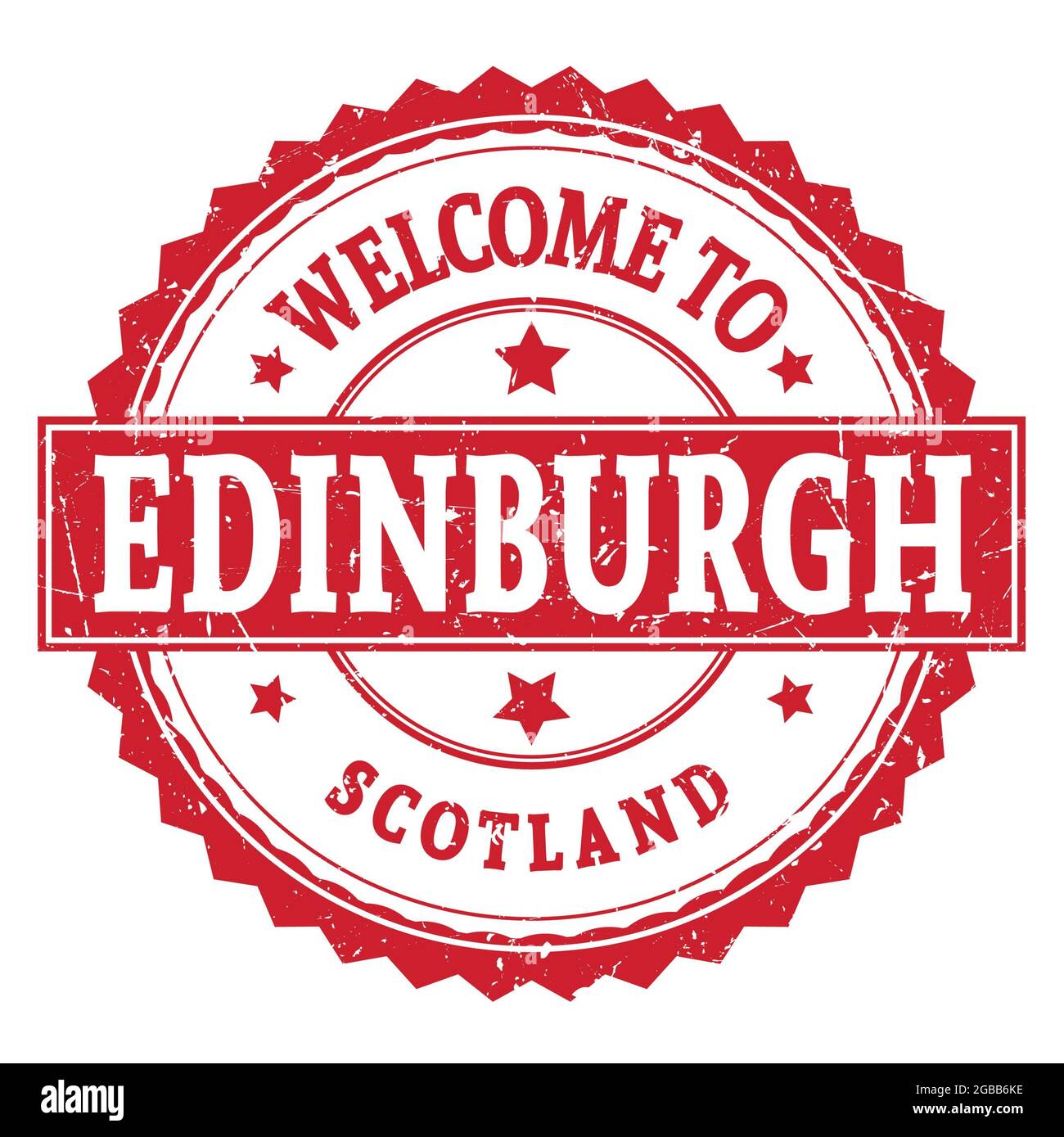 WELCOME TO EDINBURGH - SCOTLAND, words written on red round zig zag ...