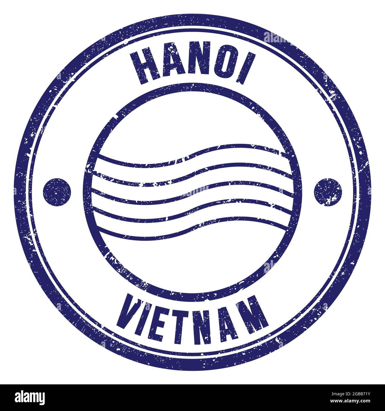 HANOI - VIETNAM, words written on blue round postal stamp Stock Photo ...