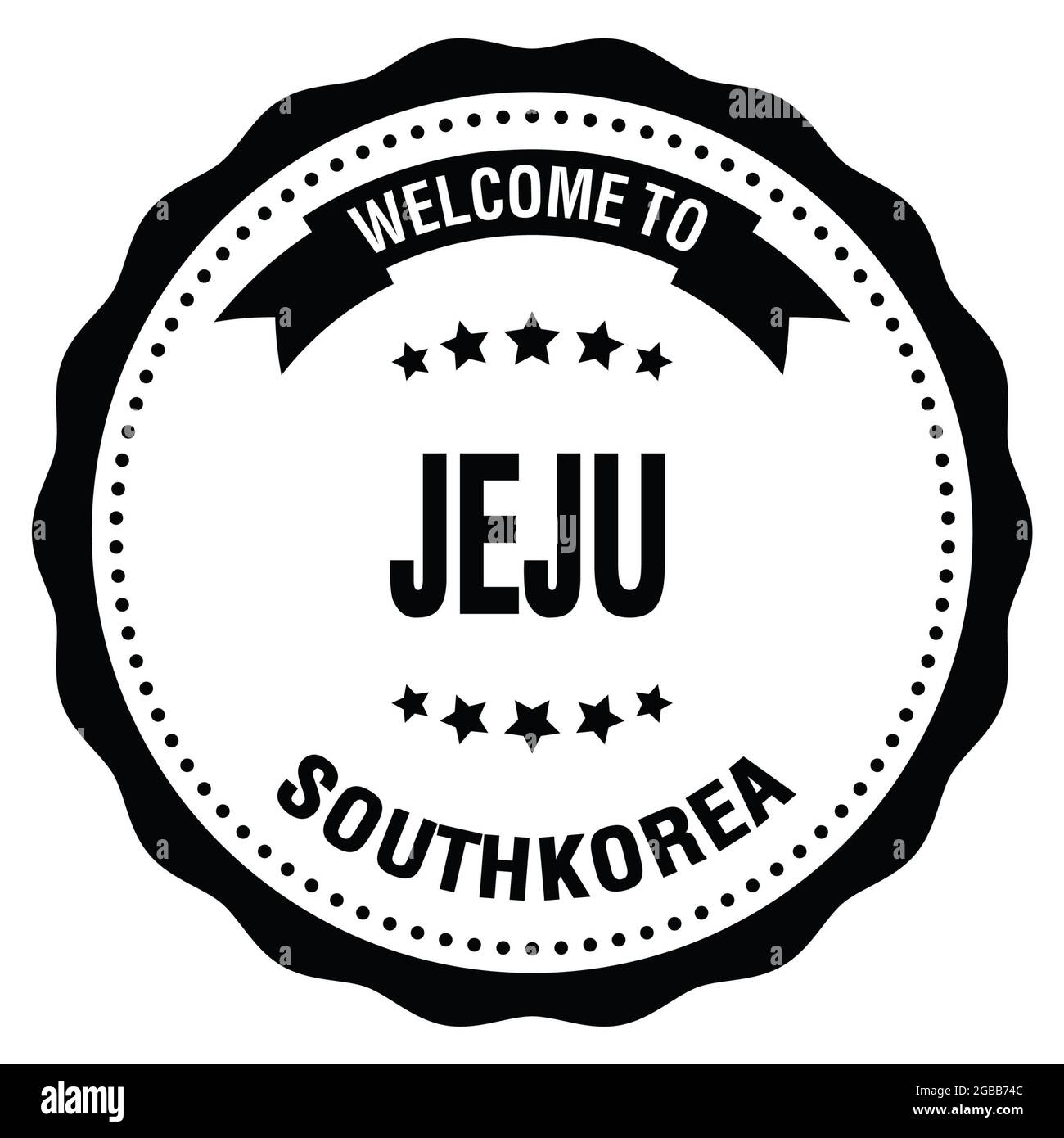 WELCOME TO JEJU - SOUTH KOREA, words written on black round badge stamp ...