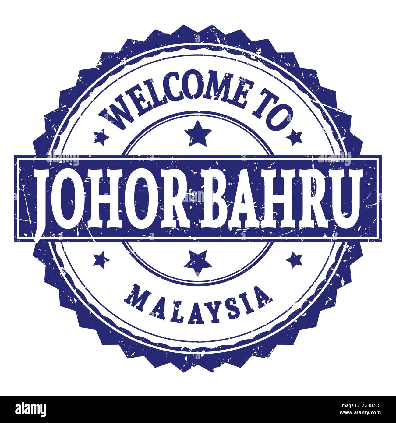 WELCOME TO JOHOR BAHRU - MALAYSIA, words written on blue round zig zag ...