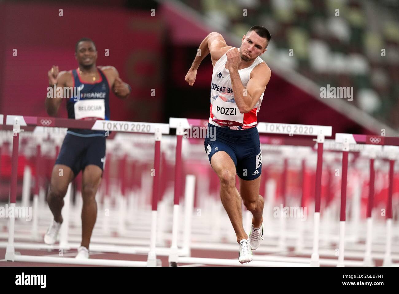 Great Britain's Andrew Pozzi in action in the Men’s 110m Hurdles Round ...