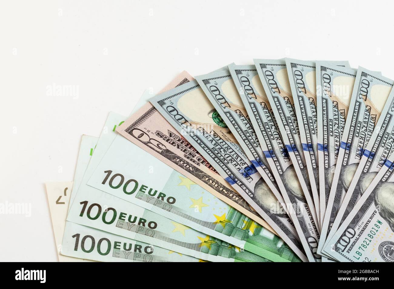 euro and dollars banknotes on isolated white background Stock Photo - Alamy