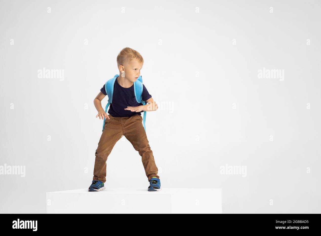 Portrait of cute Caucasian preschool boy isolated on white studio ...