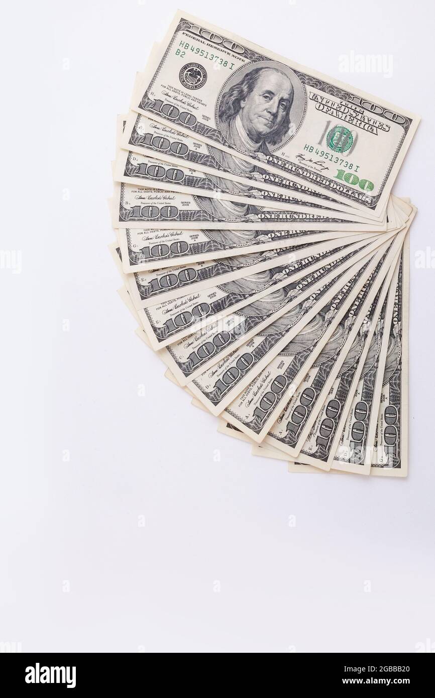US dollars banknotes on an isolated white background Stock Photo - Alamy