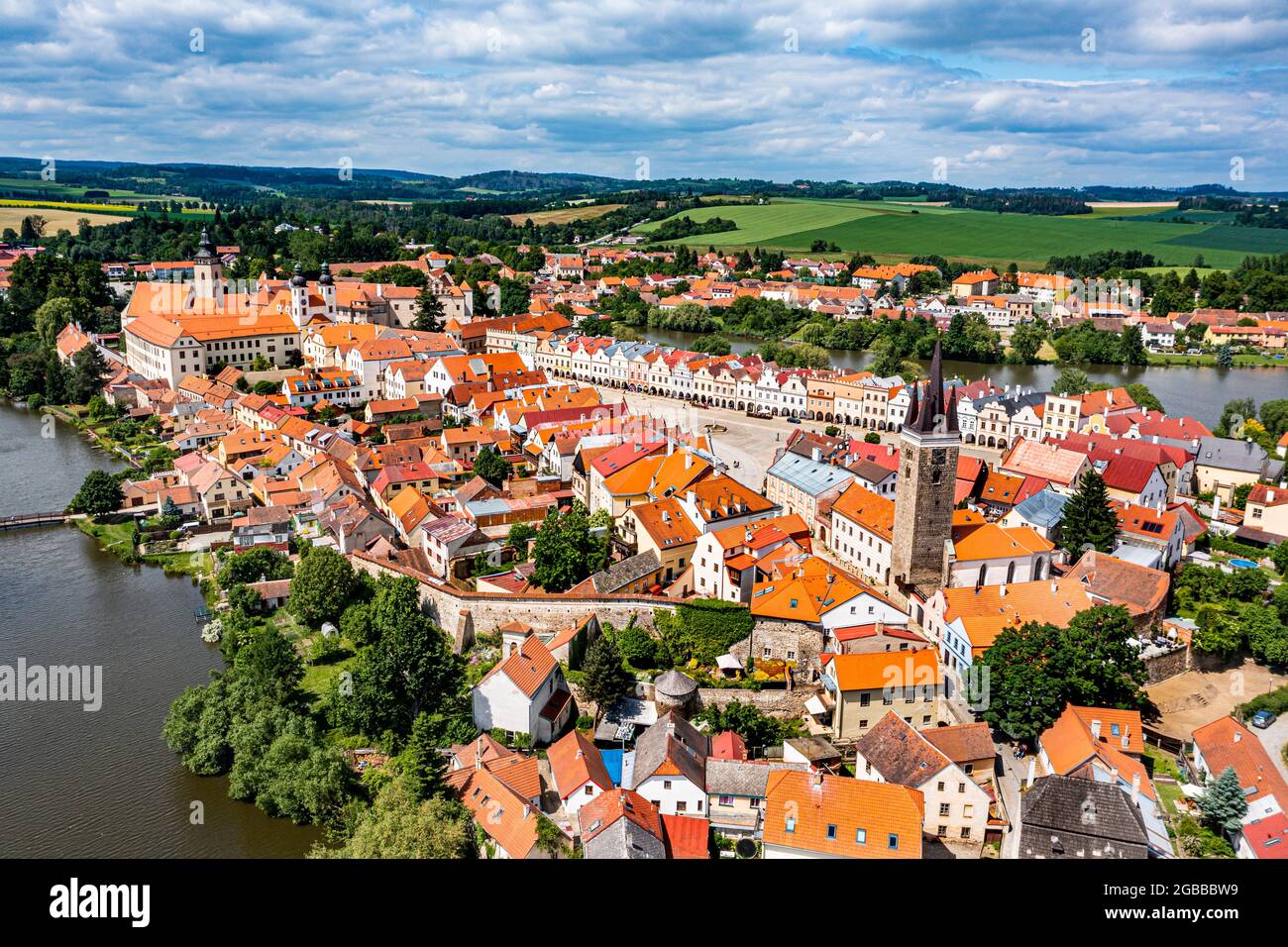 Aerial of the historic center of Telc, UNESCO World Heritage Site ...