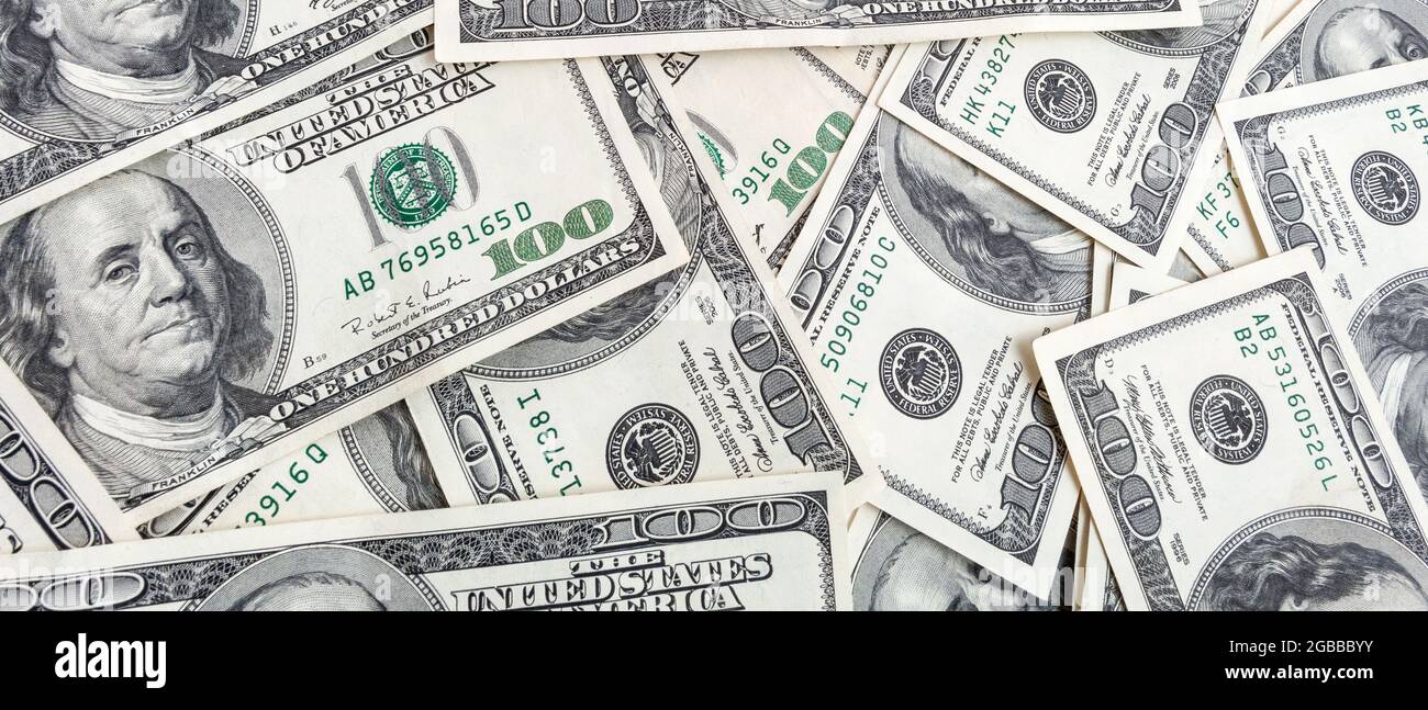 Panorama of Texture US dollars. Background of one hundred dollar bills ...