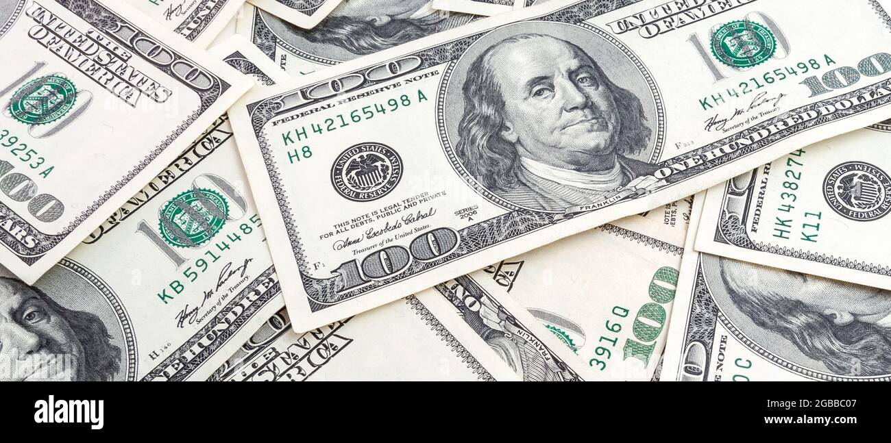 Panorama of Texture US dollars. Background of one hundred dollar bills ...