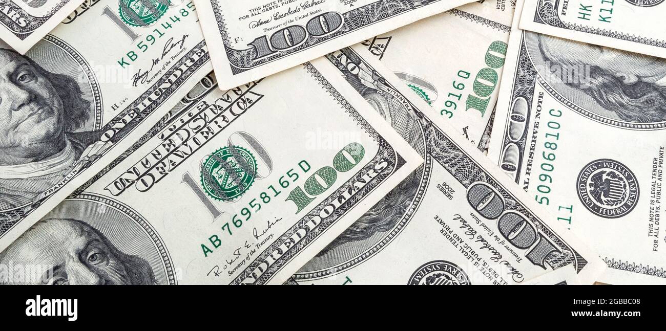 Panorama of Texture US dollars. Background of one hundred dollar bills ...