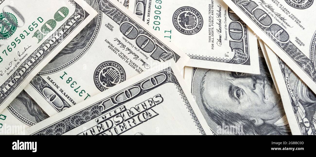 Panorama of Texture US dollars. Background of one hundred dollar bills ...