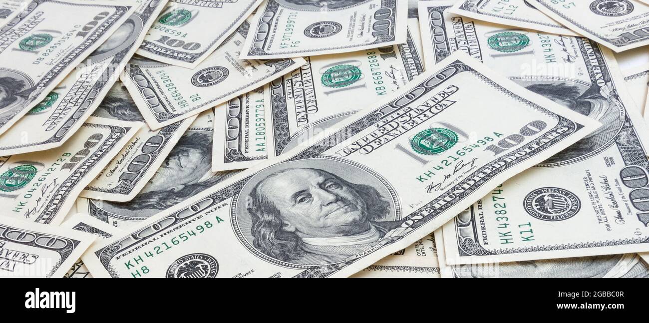 Panorama of Texture US dollars. Background of one hundred dollar bills ...