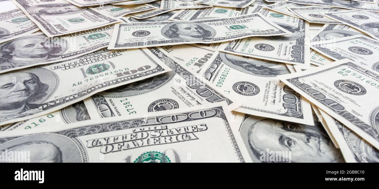 Panorama of Texture US dollars. Background of one hundred dollar bills ...