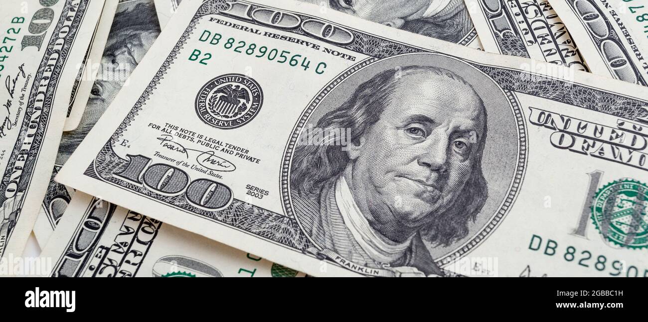 Panorama of Texture US dollars. Background of one hundred dollar bills ...