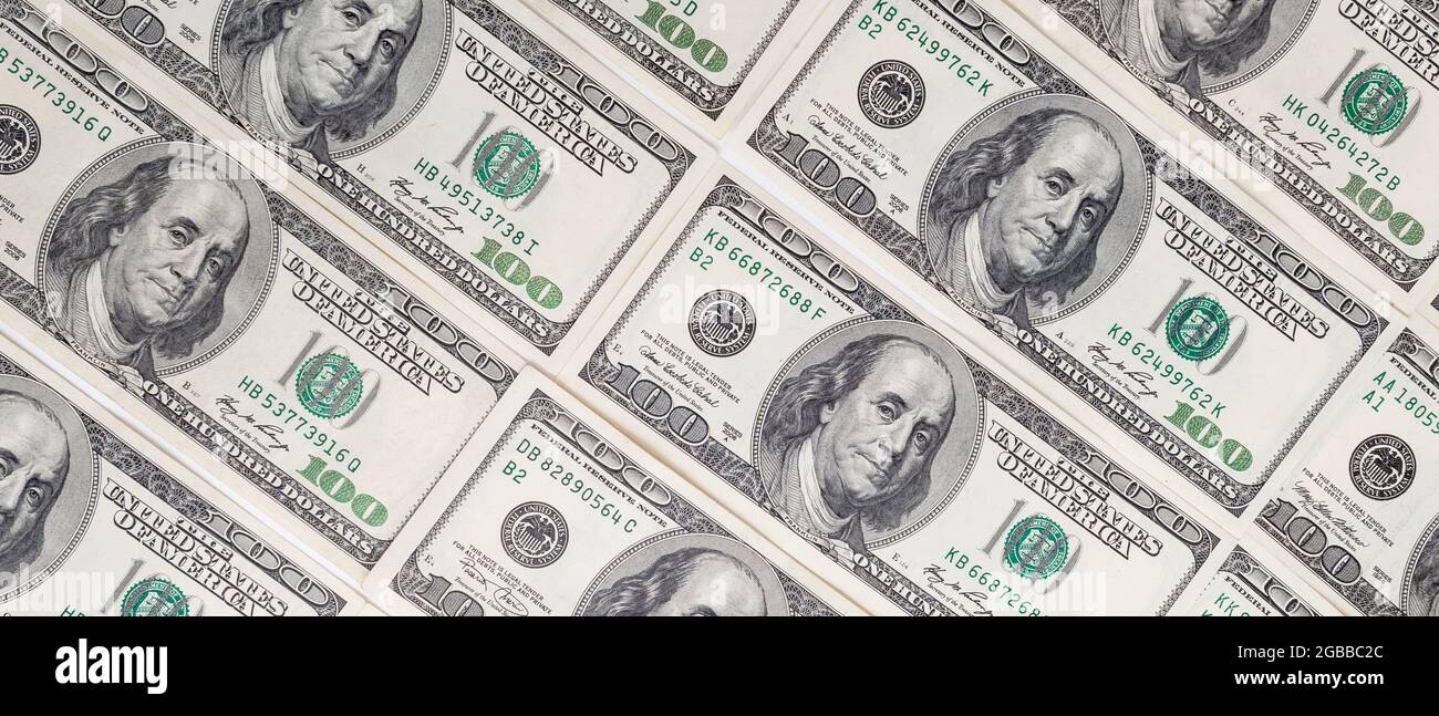 Panorama of Texture US dollars. Background of one hundred dollar bills ...