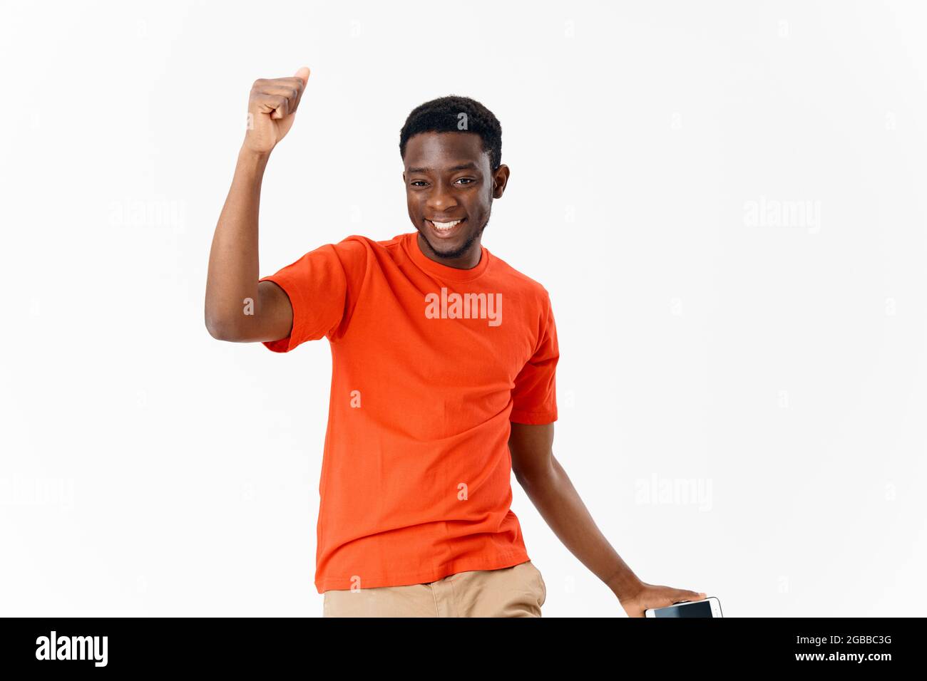 man with phone in hands respectful gesture with hand communication ...