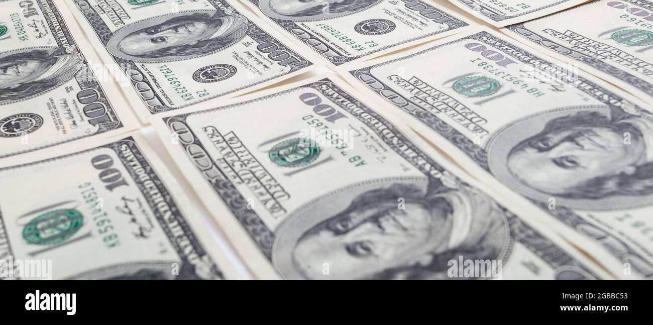Panorama of Texture US dollars. Background of one hundred dollar bills ...