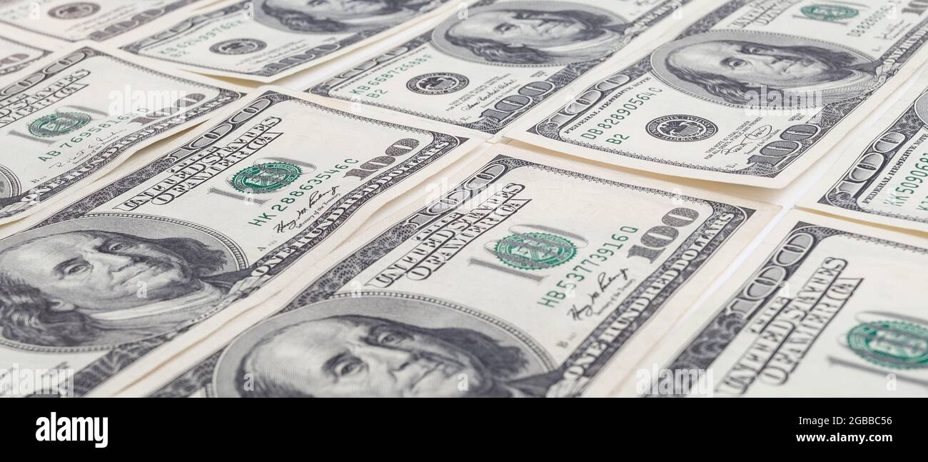 Panorama of Texture US dollars. Background of one hundred dollar bills ...