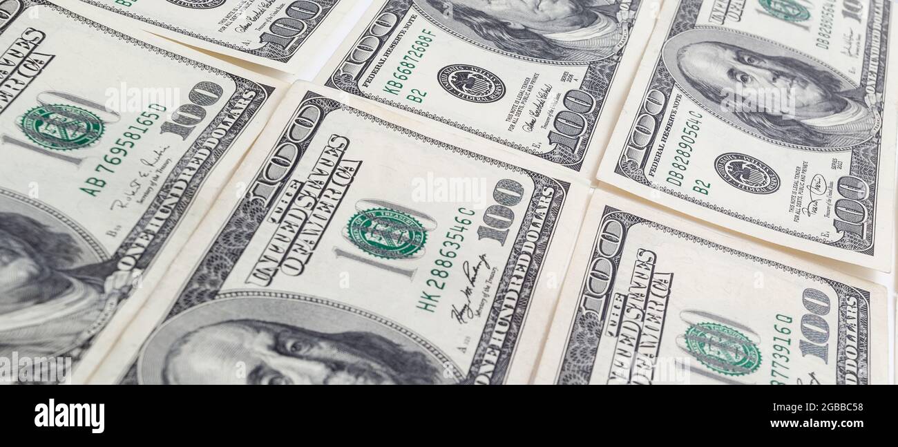 Panorama of Texture US dollars. Background of one hundred dollar bills ...