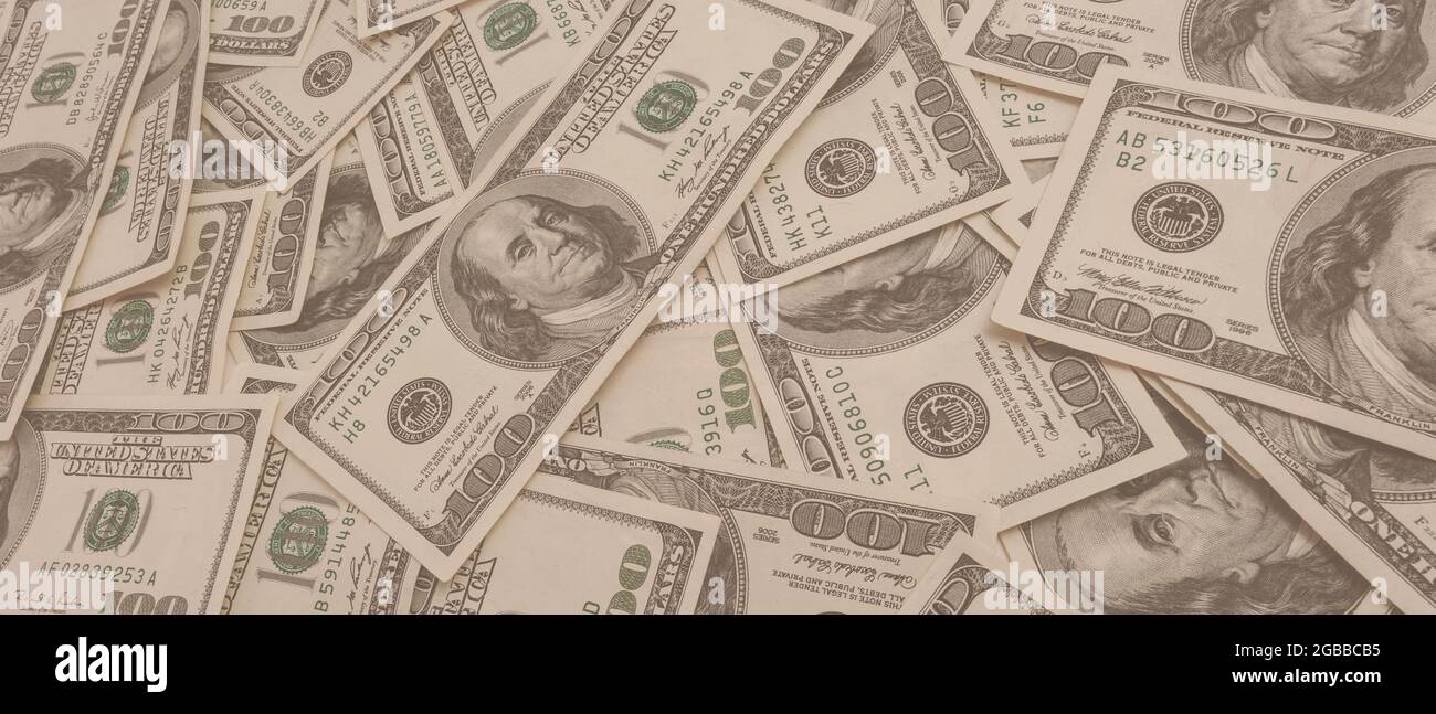 Panorama of Texture US dollars. Background of one hundred dollar bills ...