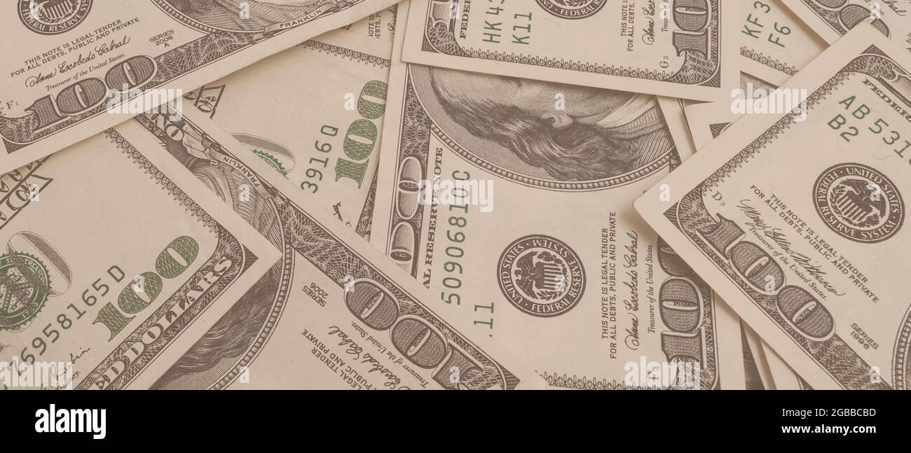 Panorama of Texture US dollars. Background of one hundred dollar bills ...
