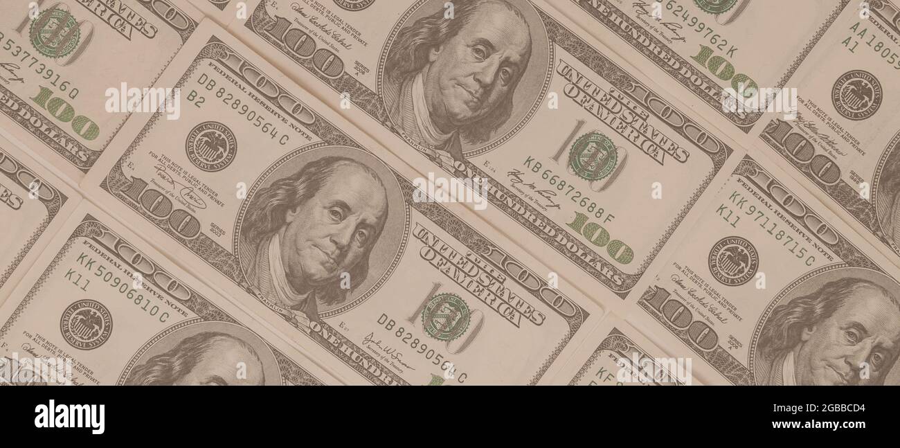 Panorama of Texture US dollars. Background of one hundred dollar bills ...
