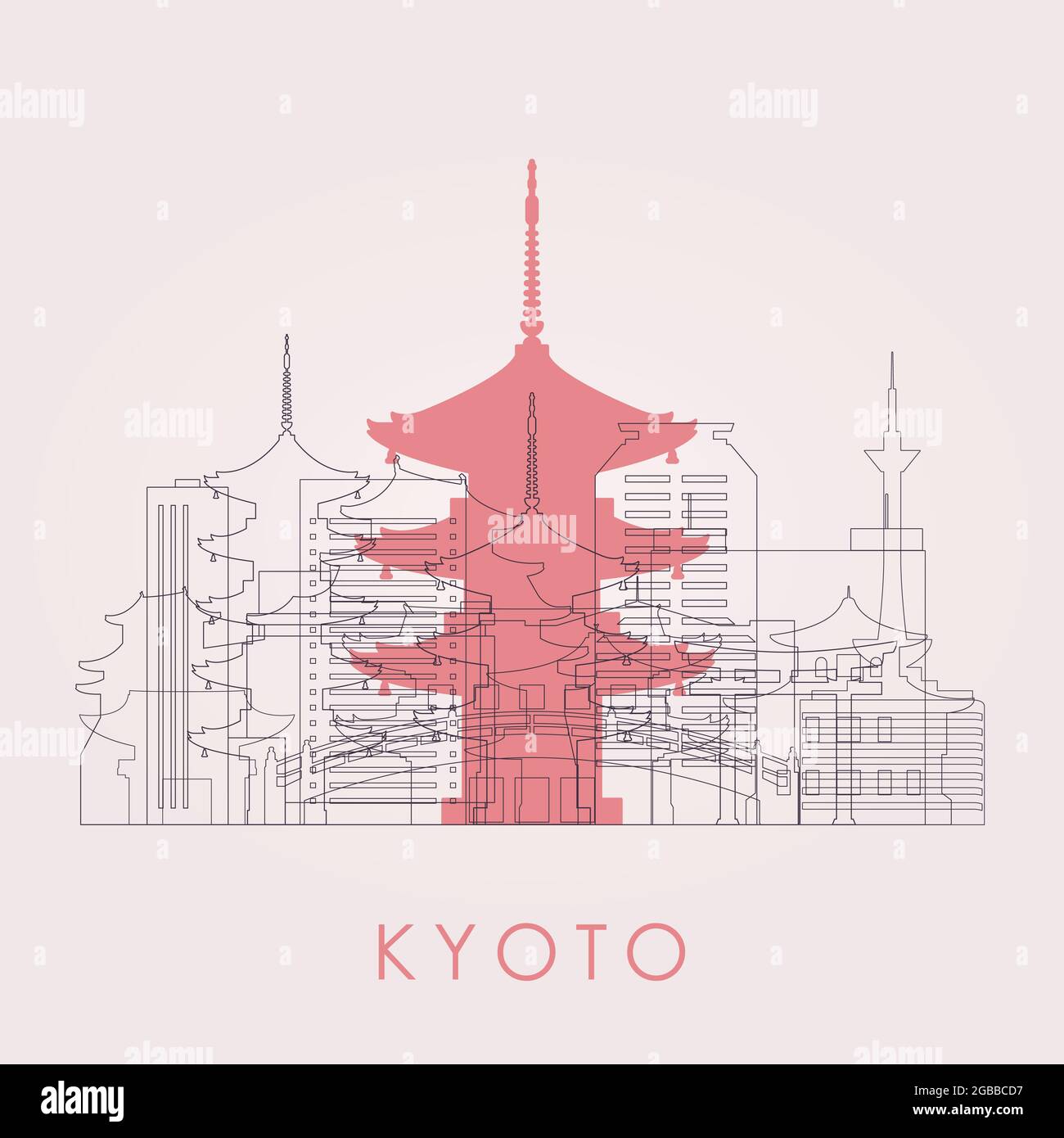 Outline Kyoto skyline with landmarks. Vector illustration. Business ...