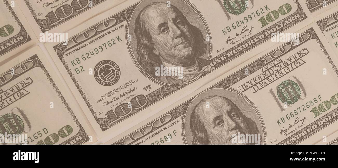 Panorama of Texture US dollars. Background of one hundred dollar bills ...