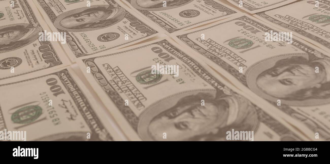 Panorama of Texture US dollars. Background of one hundred dollar bills ...