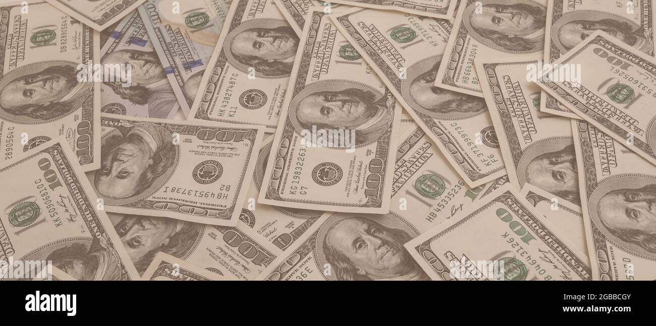 Panorama of Texture US dollars. Background of one hundred dollar bills ...