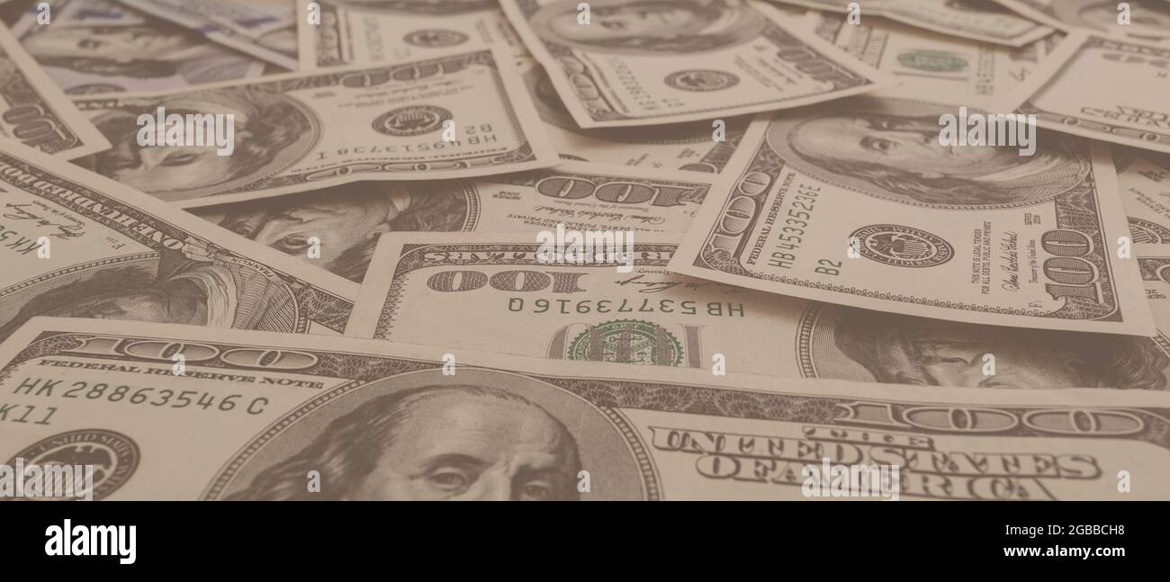 Panorama of Texture US dollars. Background of one hundred dollar bills ...