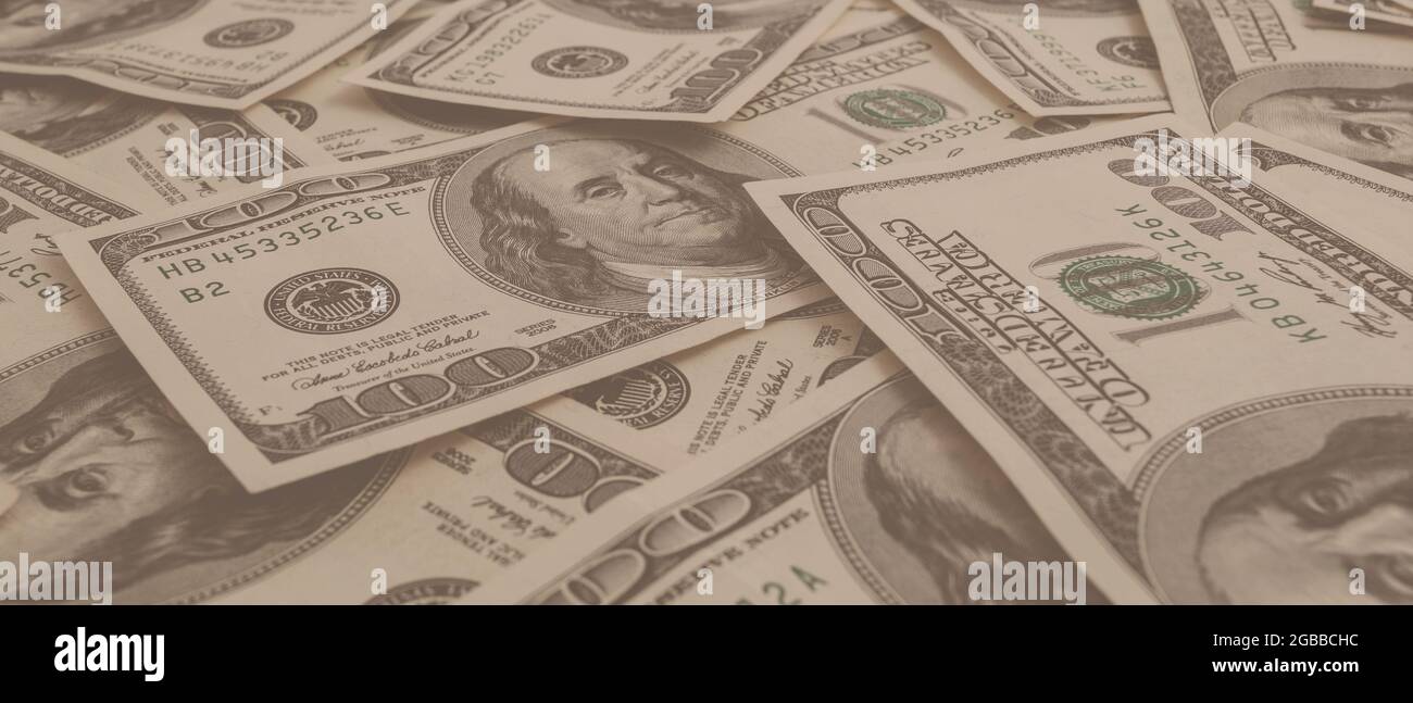 Panorama of Texture US dollars. Background of one hundred dollar bills ...