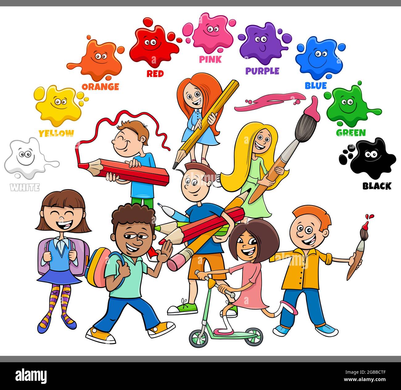 Educational cartoon illustration of basic colors for children with ...