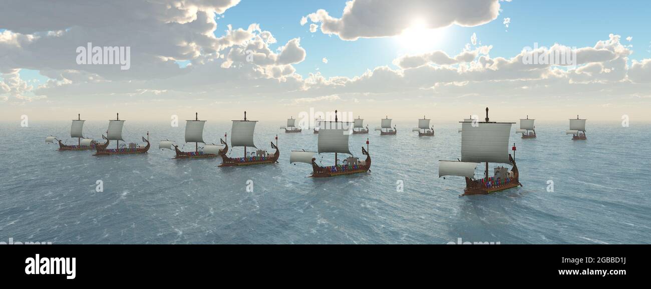 Fleet of ancient Roman warships Stock Photo - Alamy