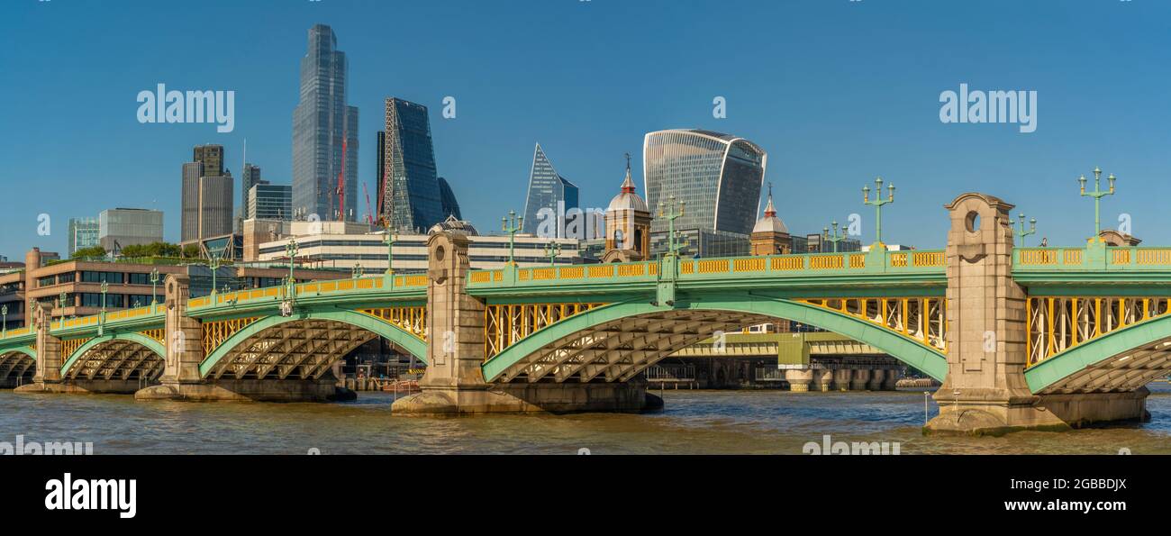 View of Southwark Bridge and the City of London in the background ...
