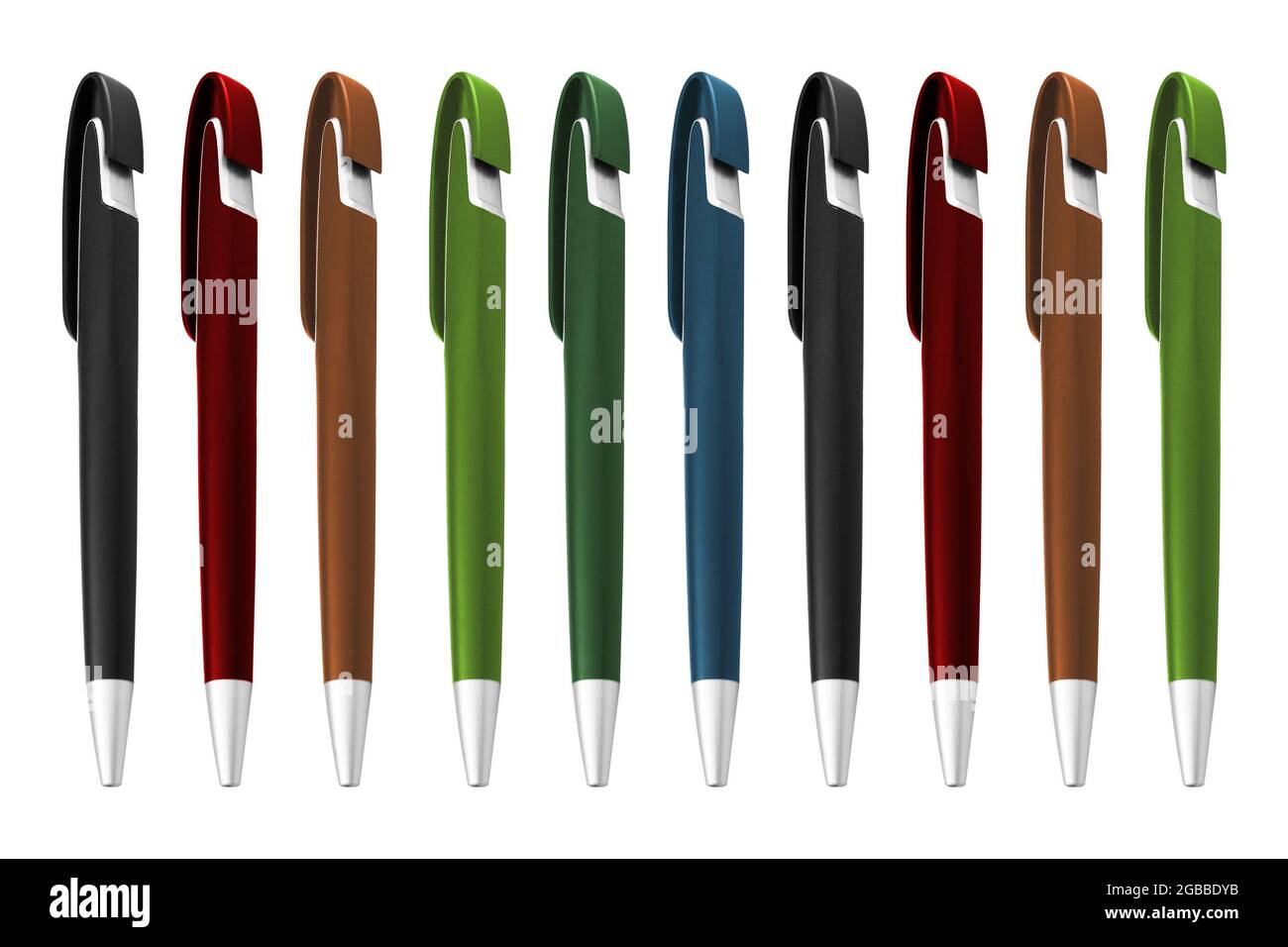 texture of multi-colored ballpoint pens on an isolated white background ...