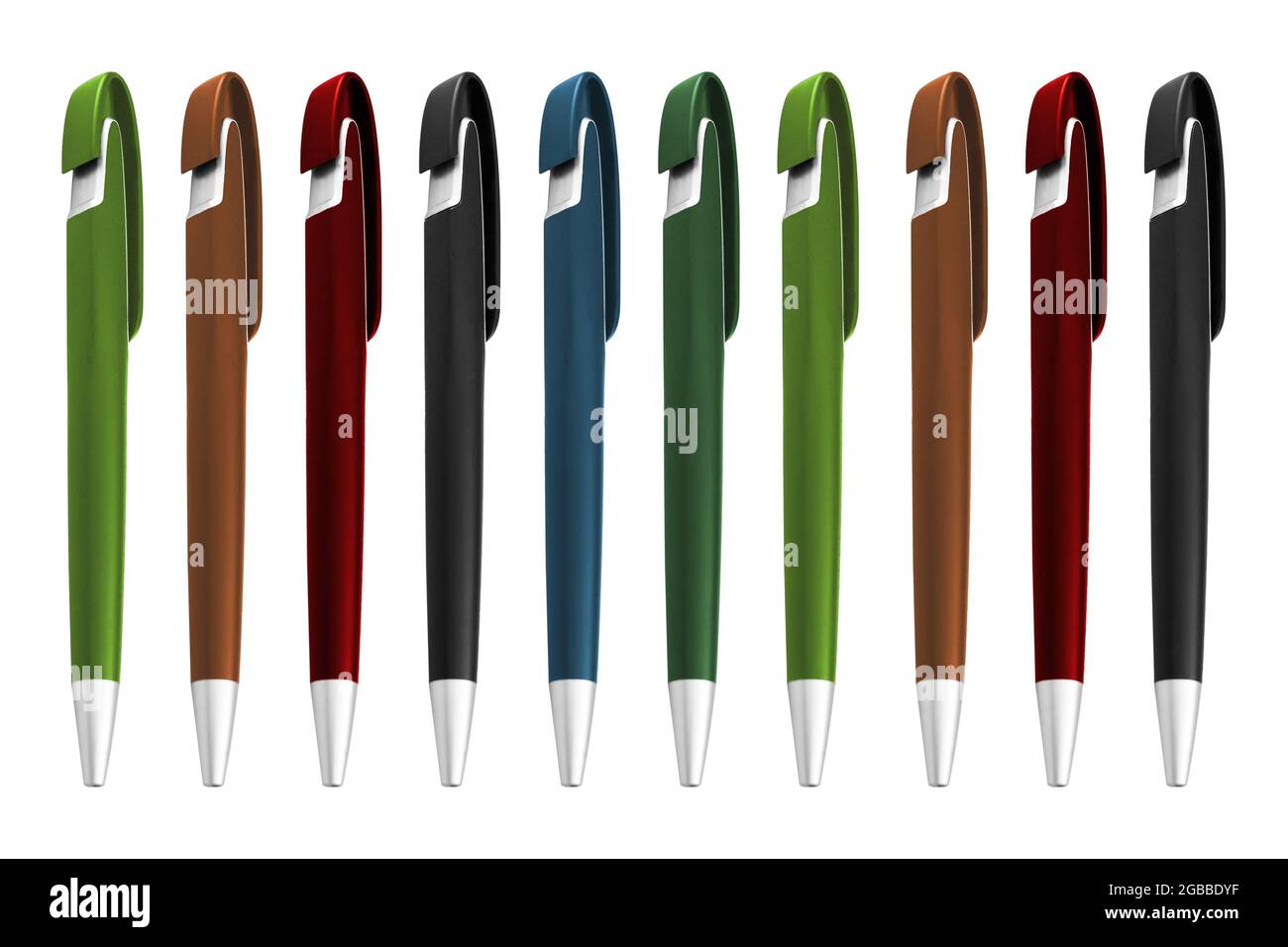 texture of multi-colored ballpoint pens on an isolated white background ...