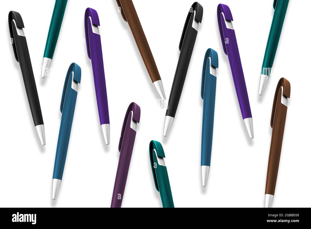 texture of multi-colored ballpoint pens on an isolated white background ...