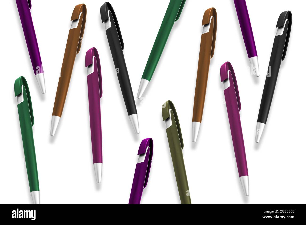 texture of multi-colored ballpoint pens on an isolated white background ...