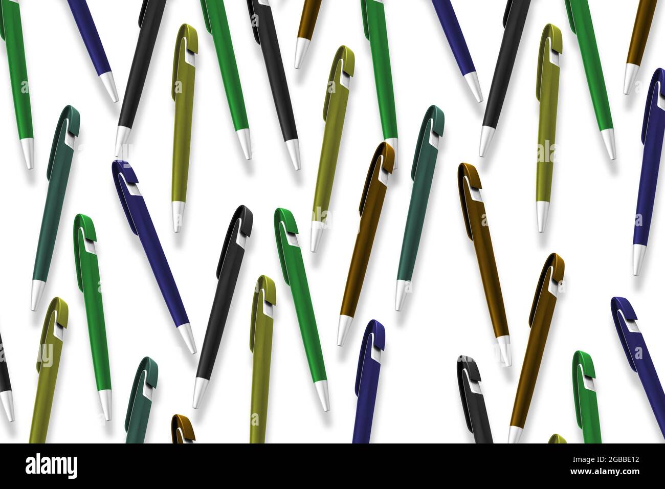 texture of multi-colored ballpoint pens on an isolated white background ...