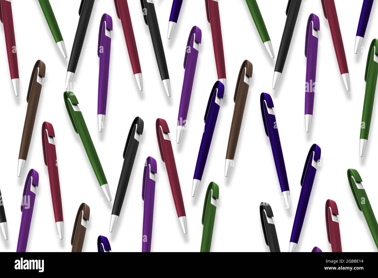 texture of multi-colored ballpoint pens on an isolated white background ...