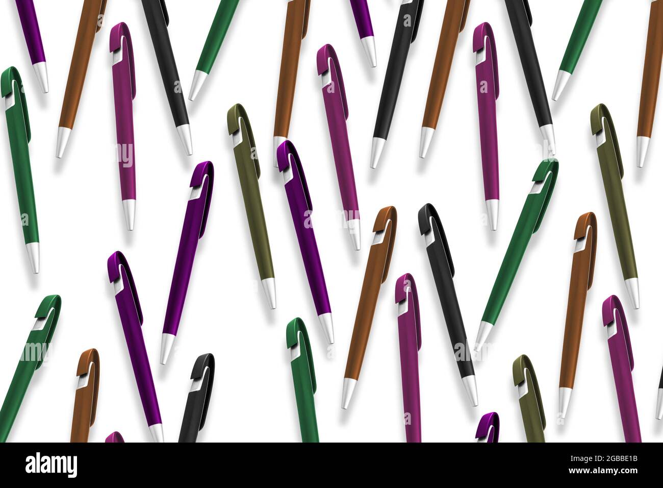 texture of multi-colored ballpoint pens on an isolated white background ...