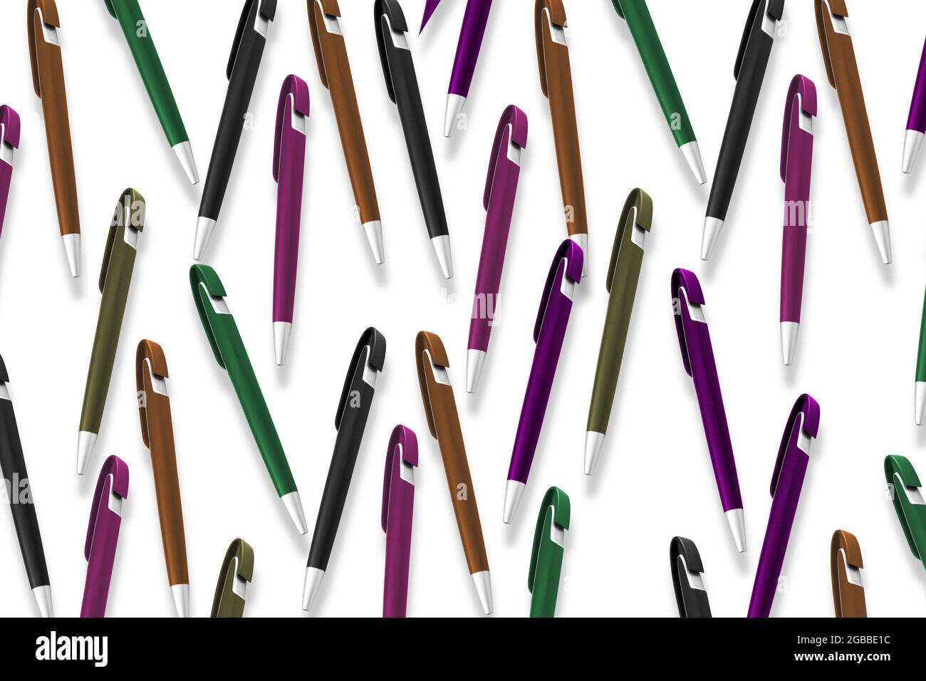 texture of multi-colored ballpoint pens on an isolated white background ...