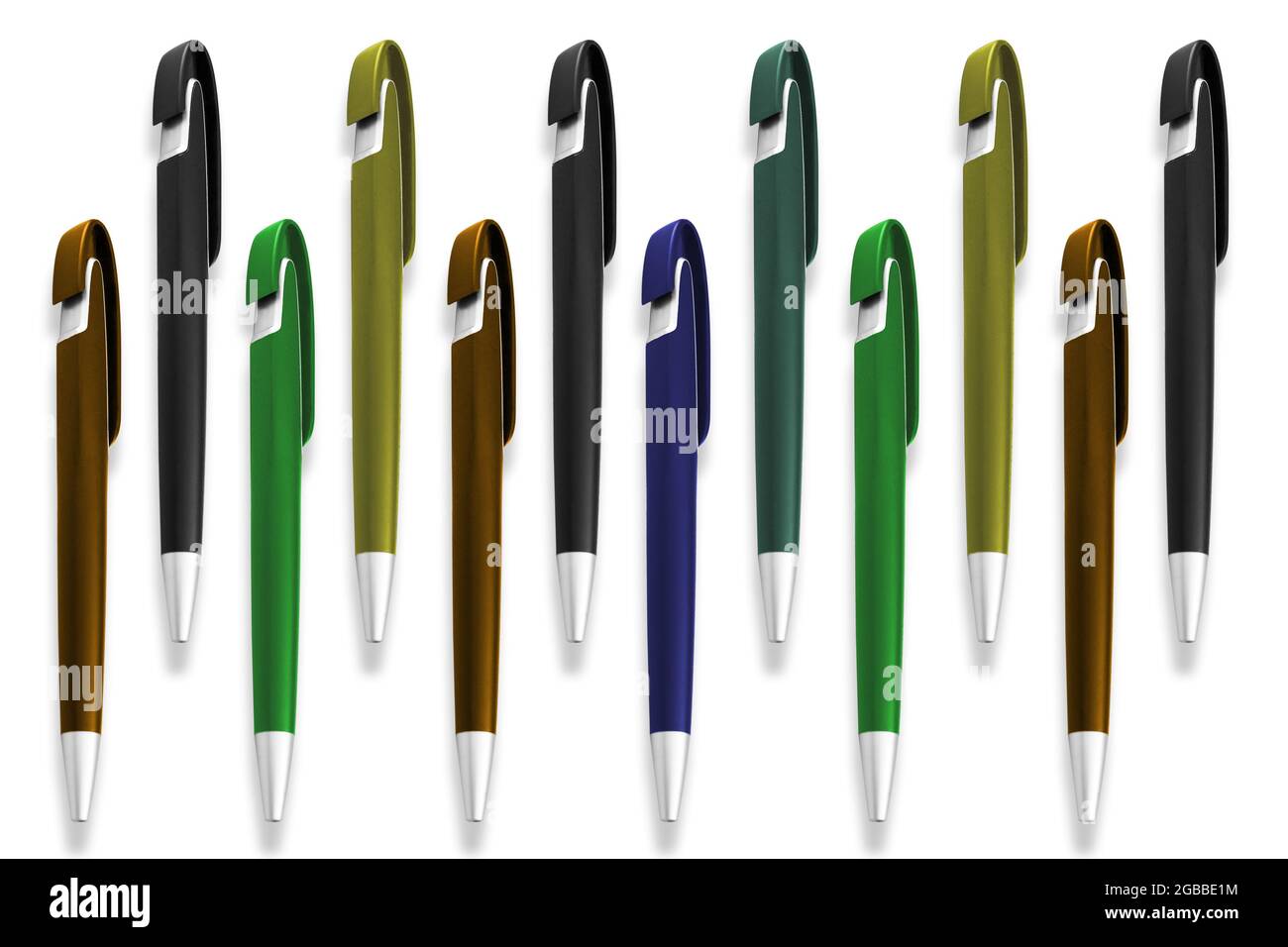 texture of multi-colored ballpoint pens on an isolated white background ...