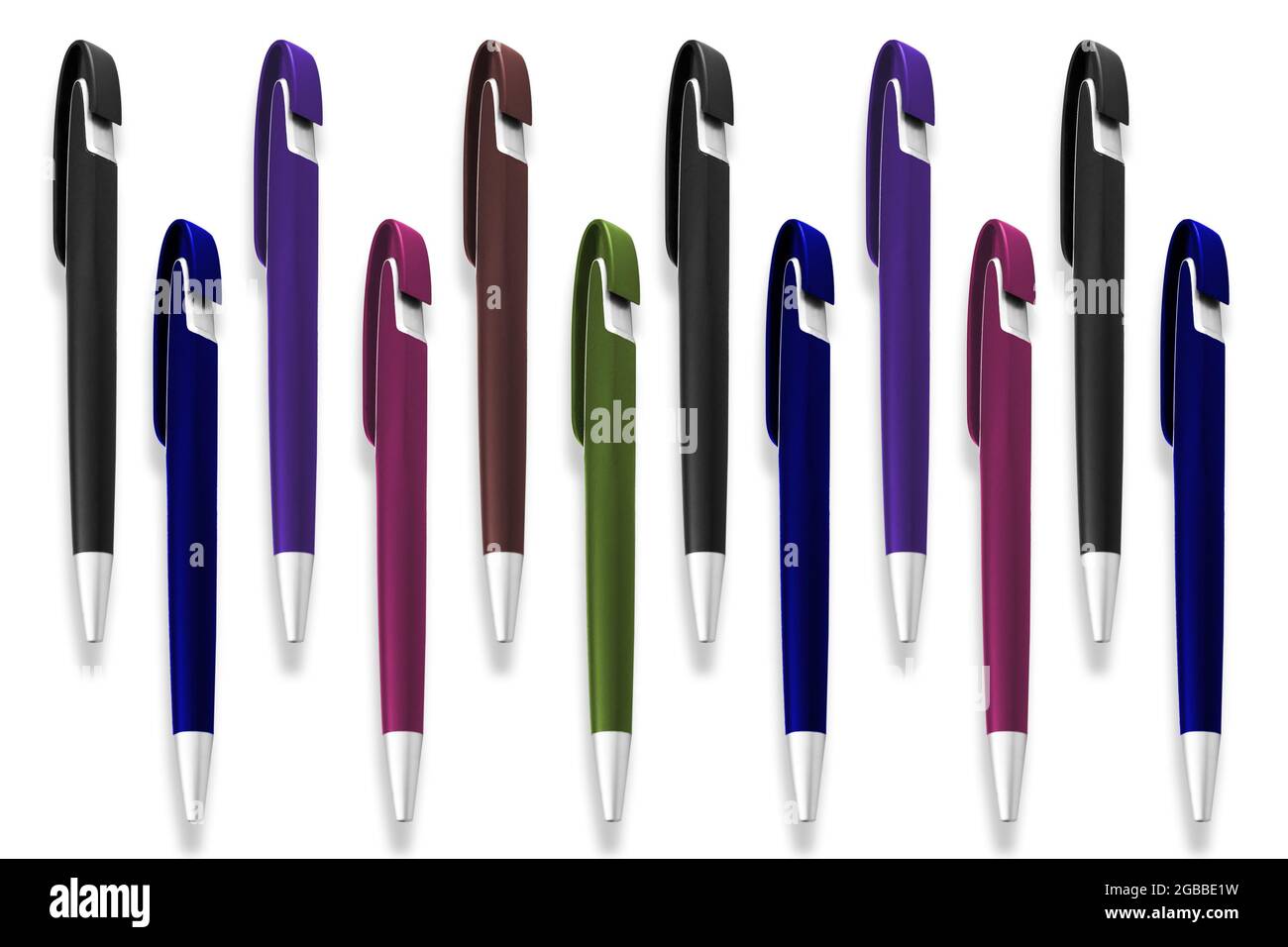 texture of multi-colored ballpoint pens on an isolated white background ...