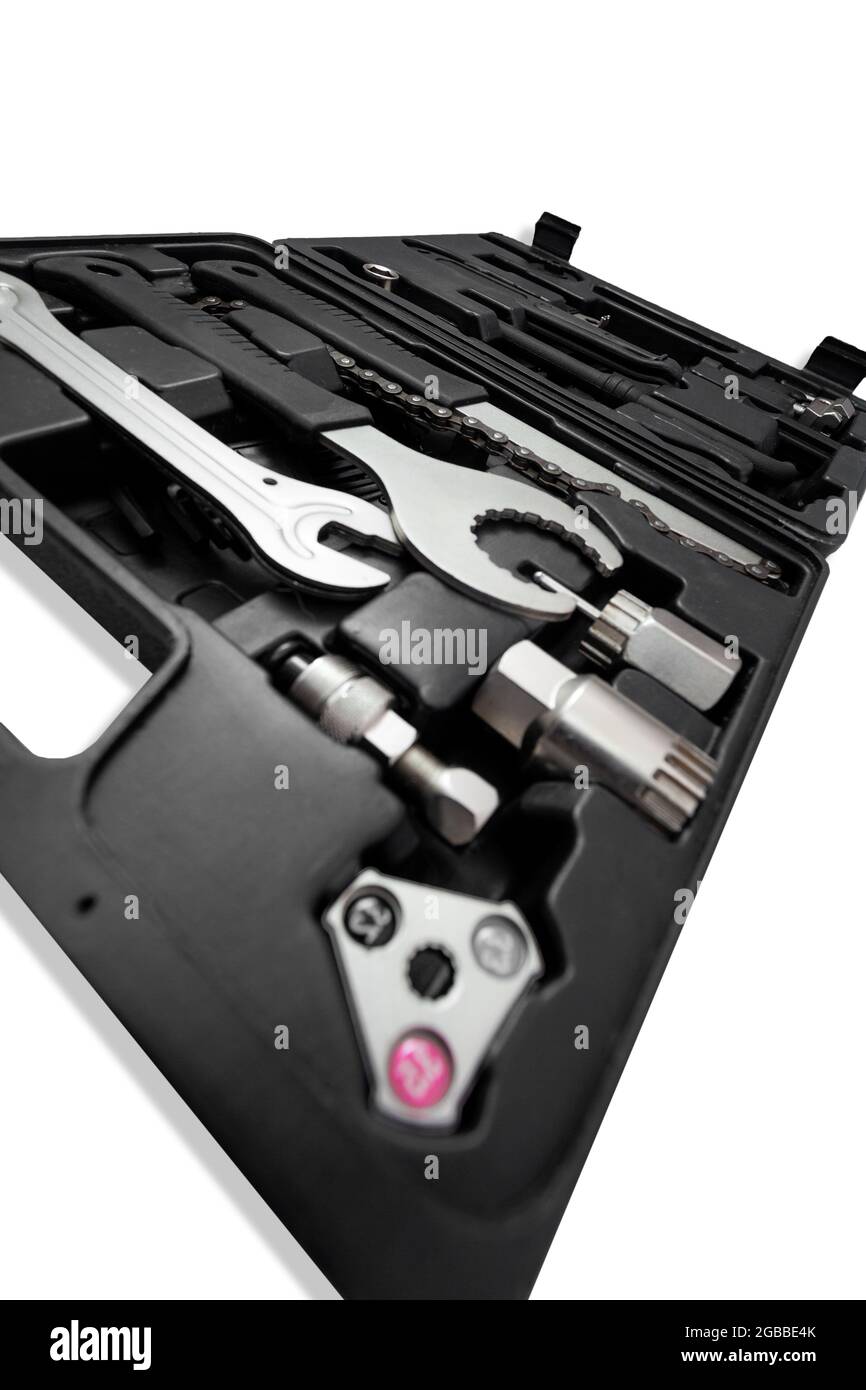 bicycle tool kit on an isolated white background Stock Photo - Alamy