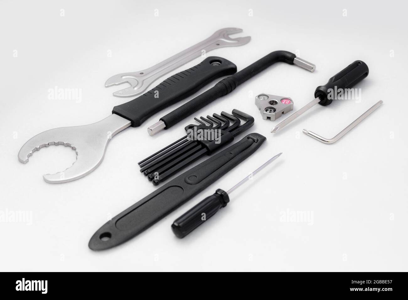 bicycle tool kit on an isolated white background Stock Photo - Alamy